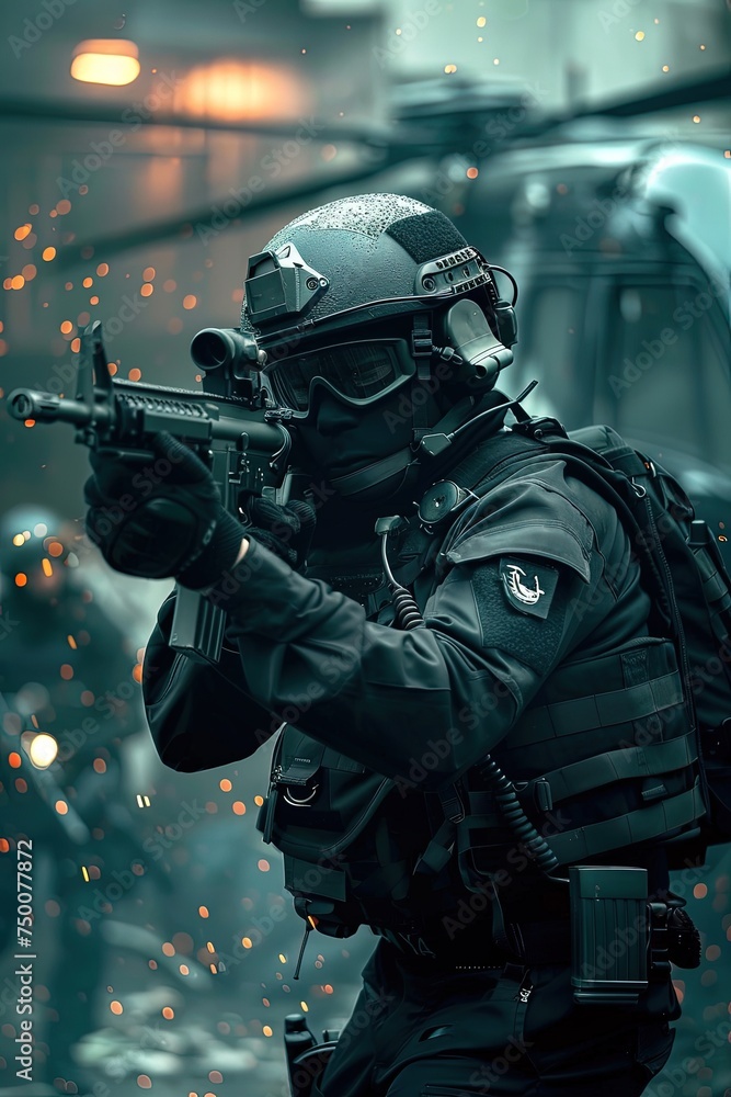 SWAT team in action. SWAT in full tactical gear. Special Forces. Army ...