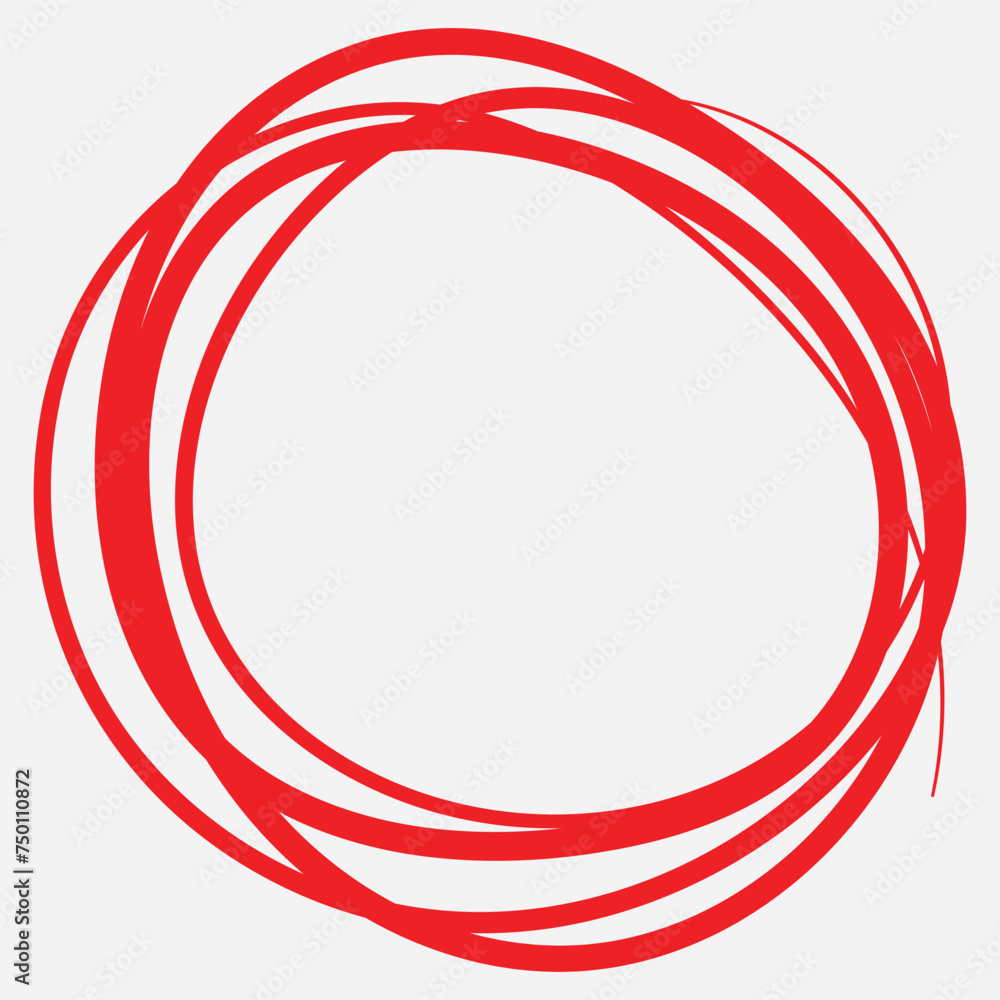 Red circle line hand drawn. Highlight hand drawing circle isolated on ...