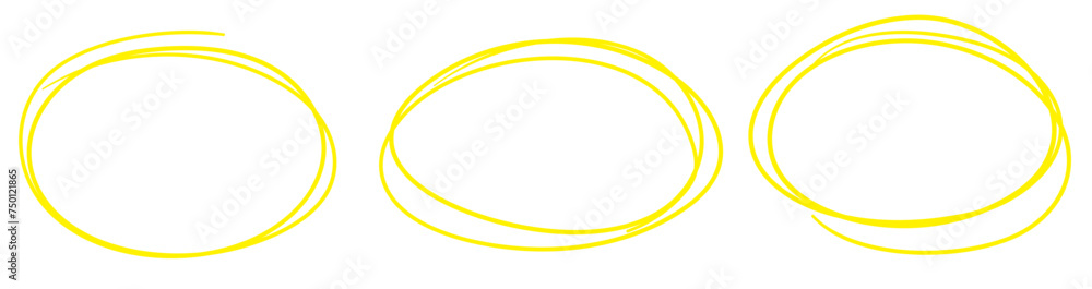 Yellow circle line hand drawn set. Highlight hand drawing circle ...