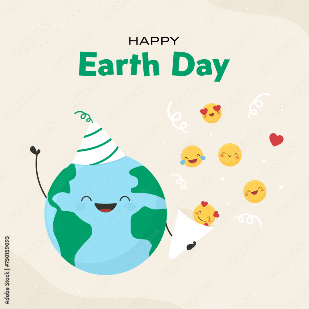 Happy Earth Day social media template vector. Happy face of the planet ...