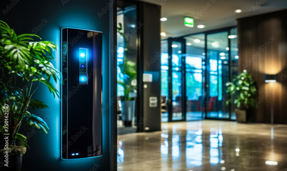 Modern office entrance with a biometric security access control system ...