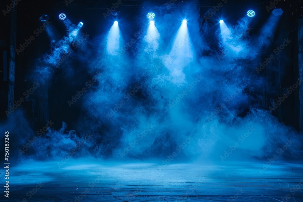 Stage spotlight with blue scenic lights and smoke effect Creating a ...