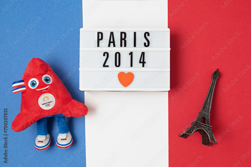 Lyon, France - March 19, 2024. Phryges Cap, mascot of the 2024 Olympic ...