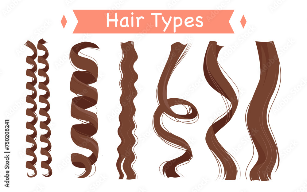 Cartoon isolated group of light strands with different curls and ...