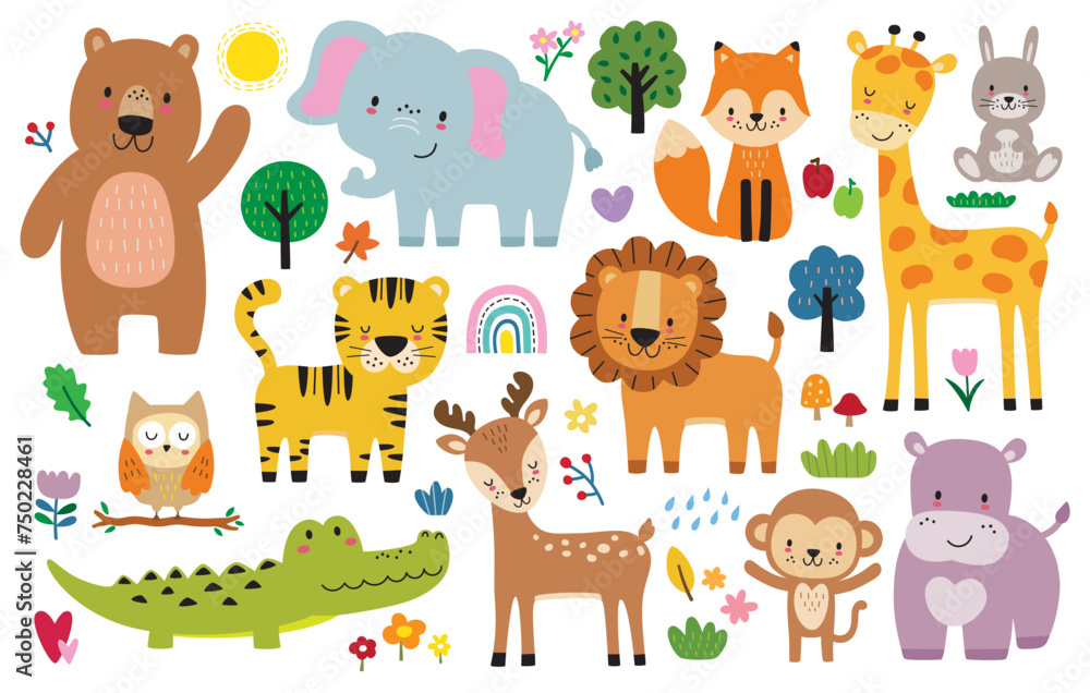 Animal JungleCute wild woodland safari jungle animals vector ...