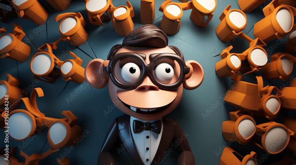 Monkey networking at a corporate event Over the shoulder shot eye level ...