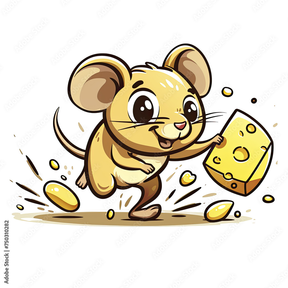 Mouse Run Chasing Cheese Cartoon, Isolated Transparent Background ...