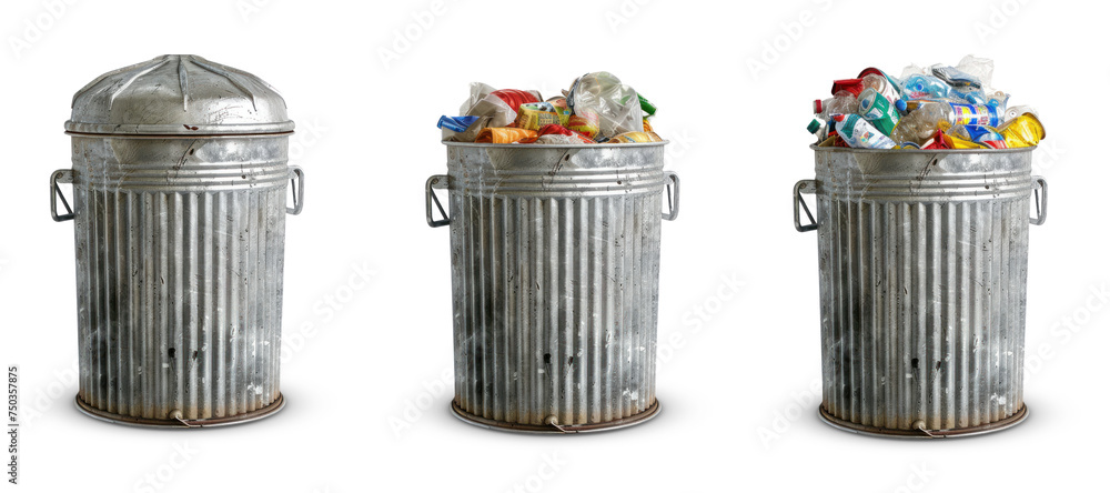 Garbage Bin Set Empty and Full of garbage isolated on Transparent ...