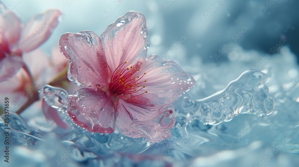 Crystal Sakura: Amidst a frozen landscape, sakura blooms shimmer like ...