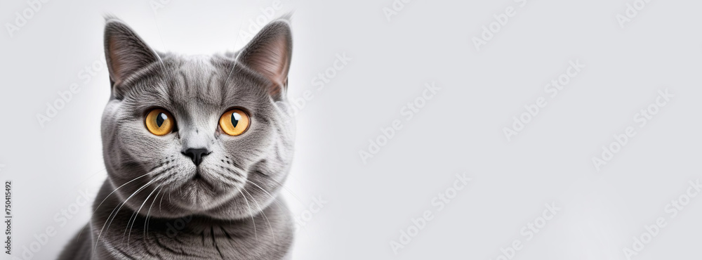 Gray cat with mouth open looking shocked, surprised. White color ...
