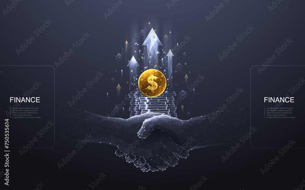 Partnership and business deal. Abstract digital handshake, golden ...