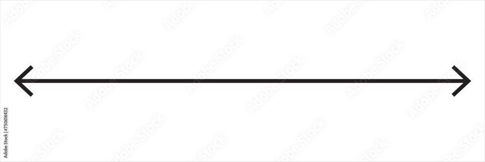 Horizontal dual thin long straight double ended arrow. Contour isolated ...