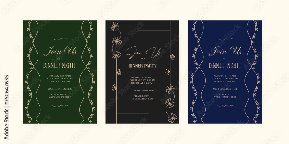 Dinner party invitation card template with luxury. floral. gold. Party ...