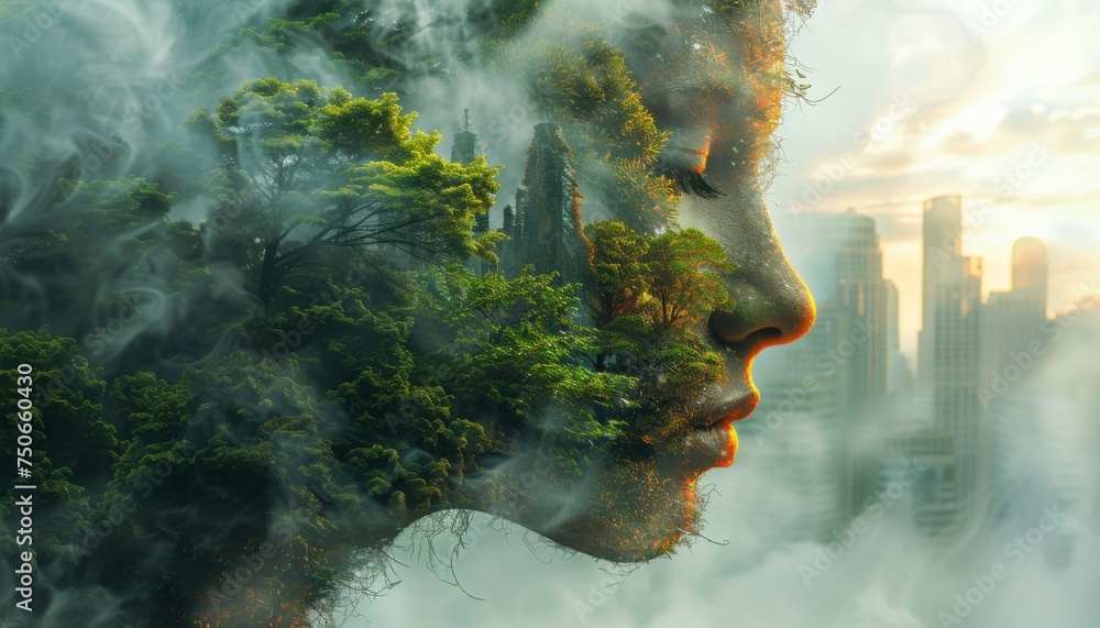 Illustration Stock Sustainable environment concept. The image depicts human thinking towards ...