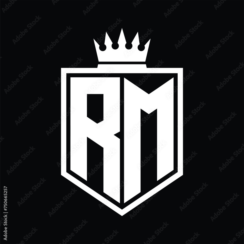 RM Logo monogram bold shield geometric shape with crown outline black ...
