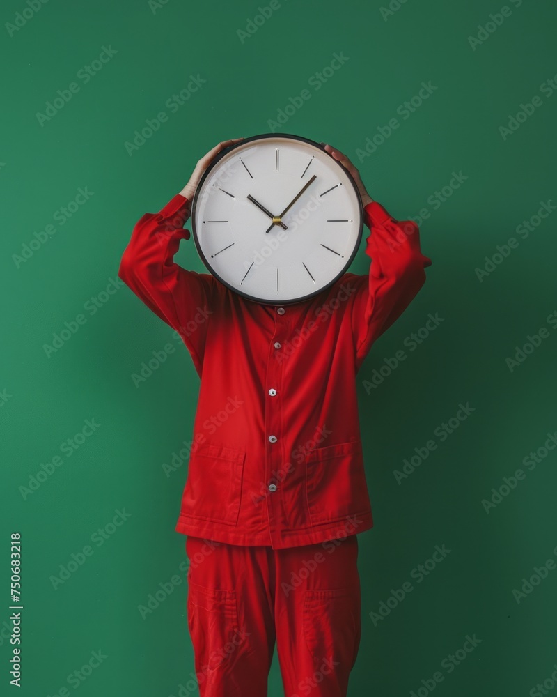 Unrecognizable female person in red outfit hiding her face behind big ...