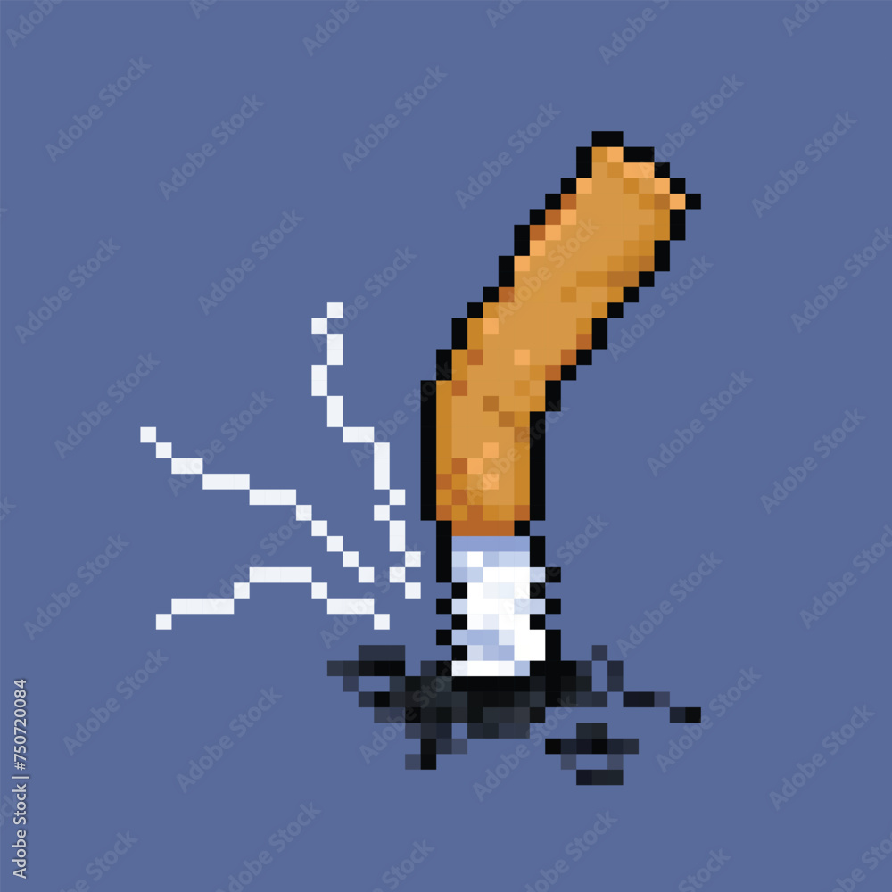 Put out off cigarette with ashes and smoke effect. Pixel art retro ...