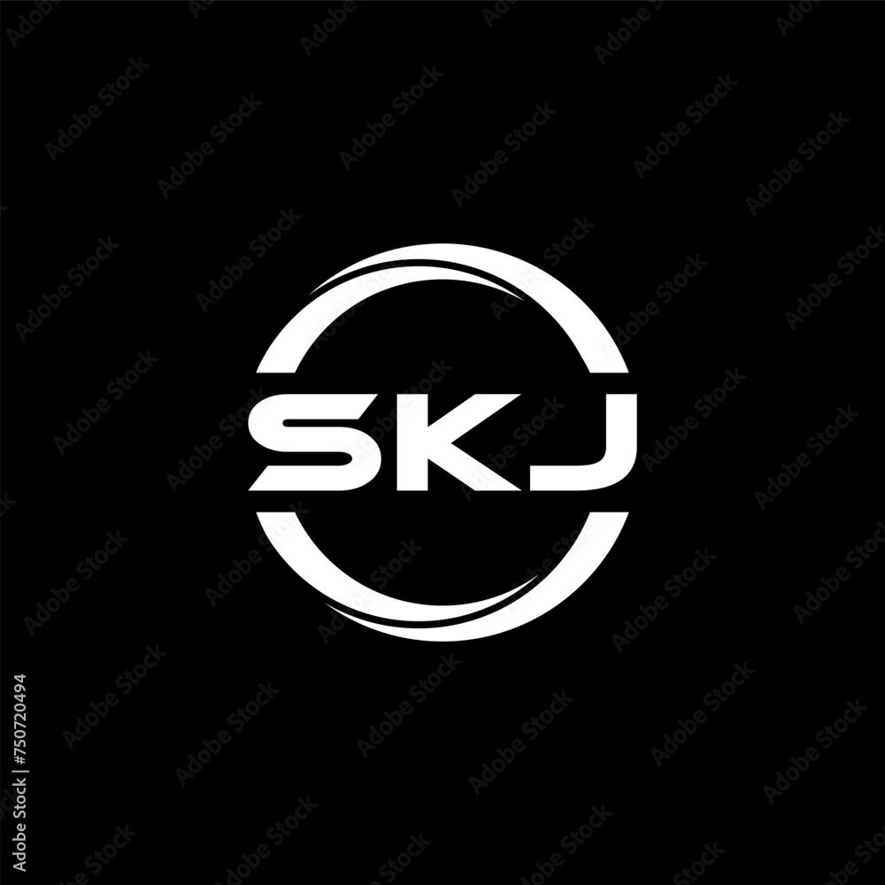 SKJ letter logo design with black background in illustrator, cube logo ...