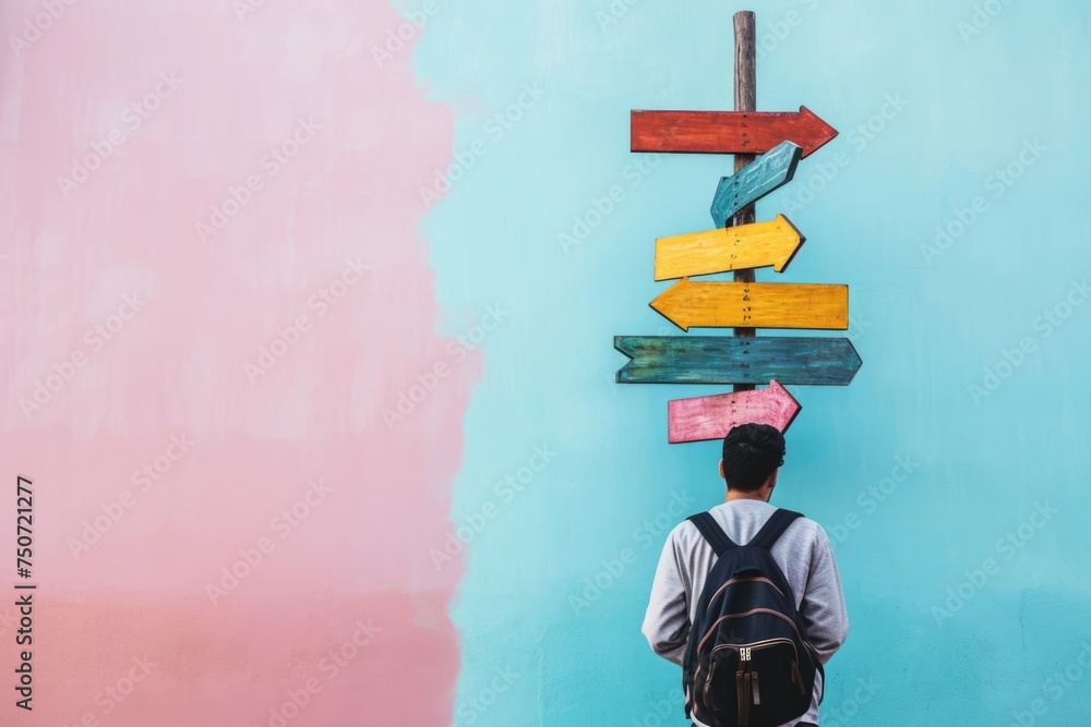 a professional at a crossroads in their career, with an illustrated ...