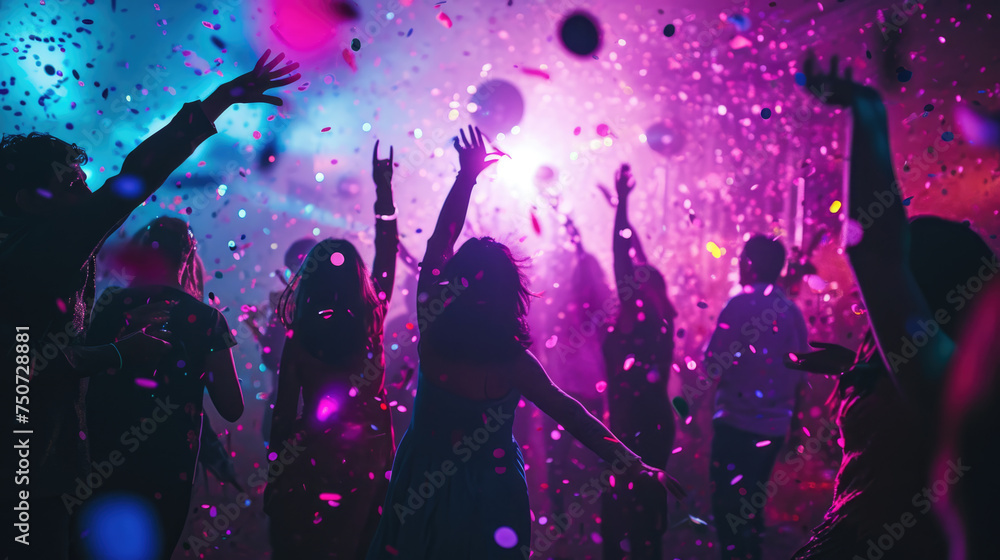 Dynamic scene of people dancing and celebrating at a party or club with ...