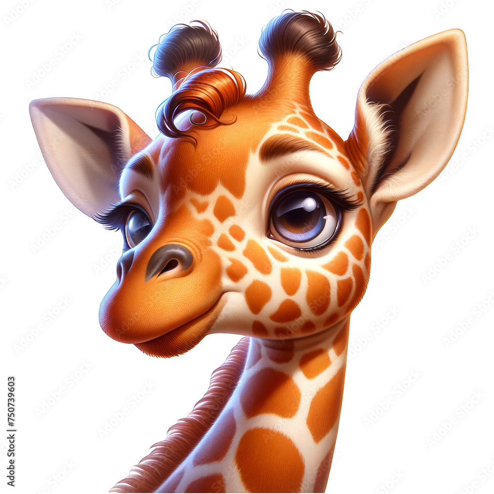 Cute baby giraffe emoji design. Front facing portrait. Cartoon concept ...