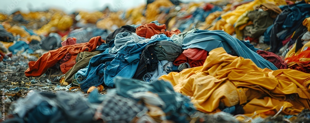 Heap of clothes tossed into a landfill depicting clothing waste crisis ...