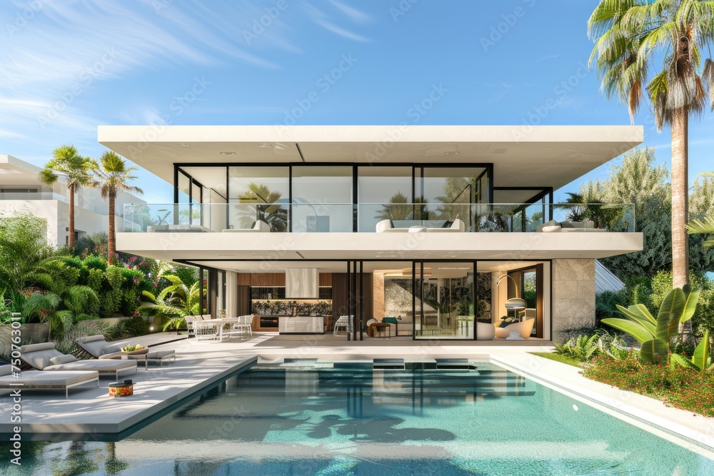 exterior perspective view af a very modern villa in marbella, two ...