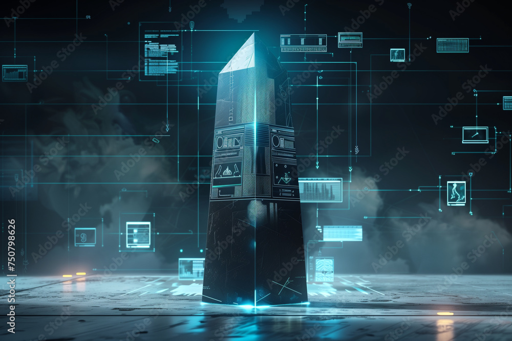 Artificial Intelligence concept, hologram. AI, machine learning, neural network, robotics ...