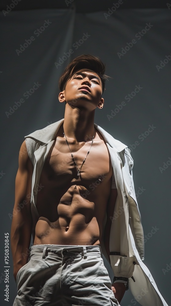 Handsome Asian male model with masculine and sensual pose posing for ...