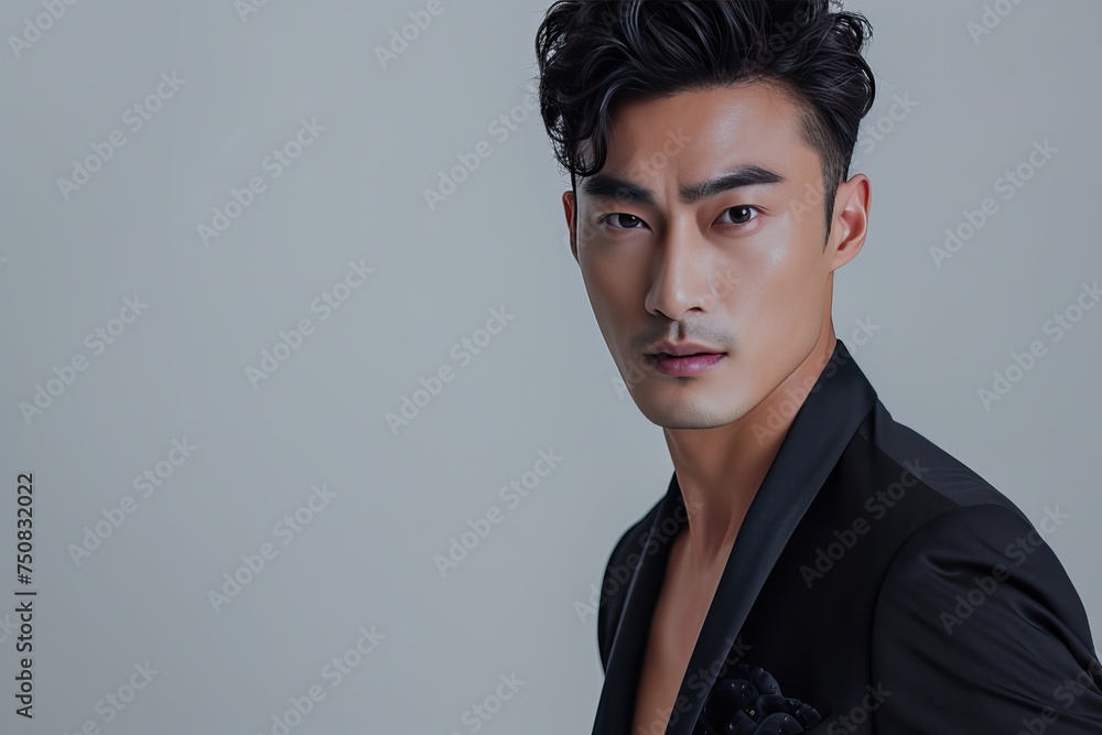 Foto de Stock Handsome Asian male model with masculine and sensual pose ...