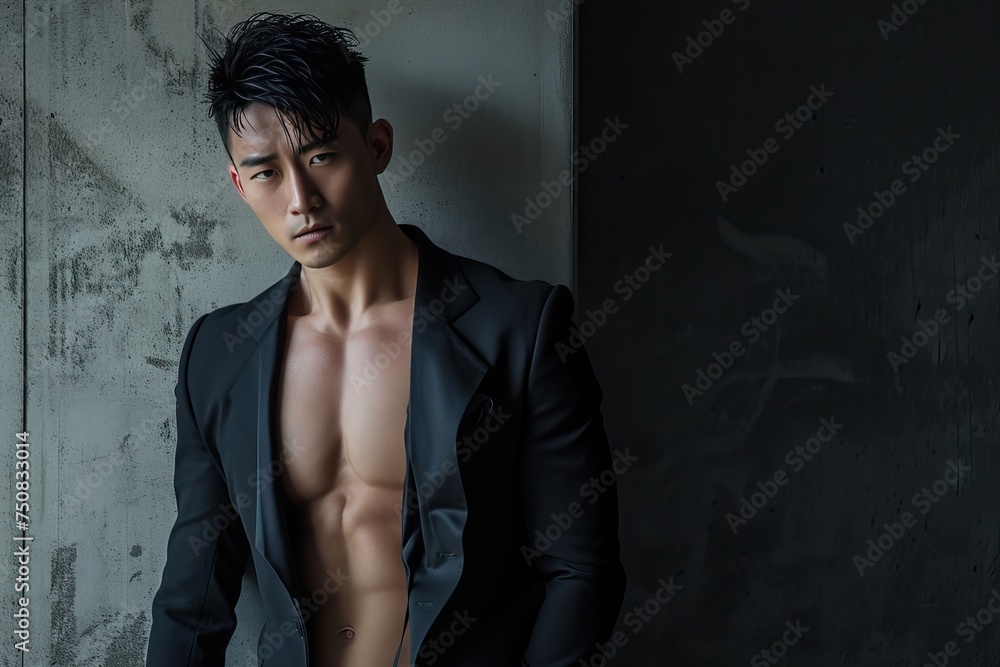 Foto de Stock Handsome Asian male model with masculine and sensual pose ...