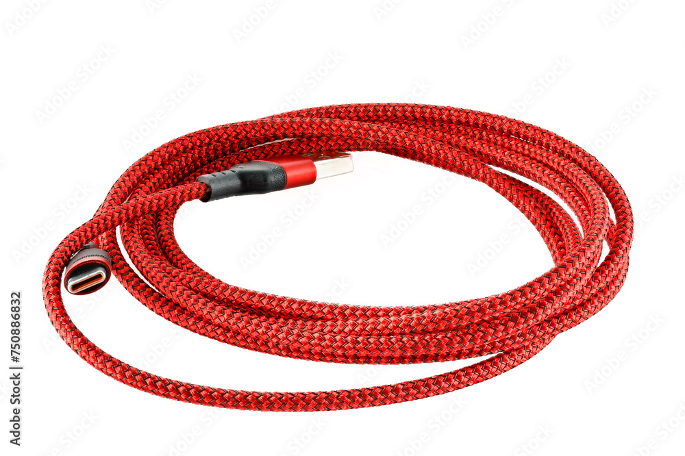 USB type c Data & Power Cable isolated on White Background. Full depth ...