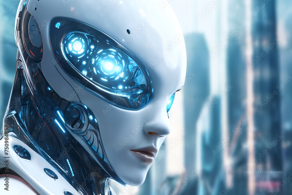 gynoid, a humanoid female android hybrid robot with a female face in a ...