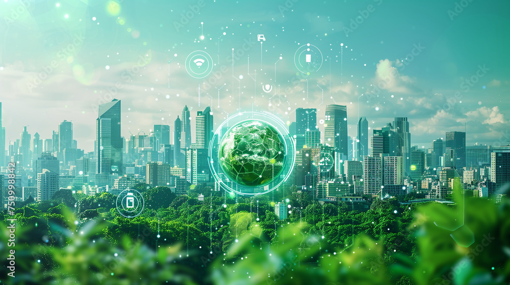 Modern city and environmental technology concept. Sustainable ...