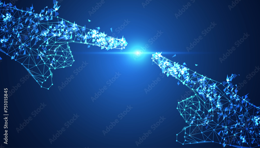 Blue AI Digital Finger Pointing fingers against each other in the ...