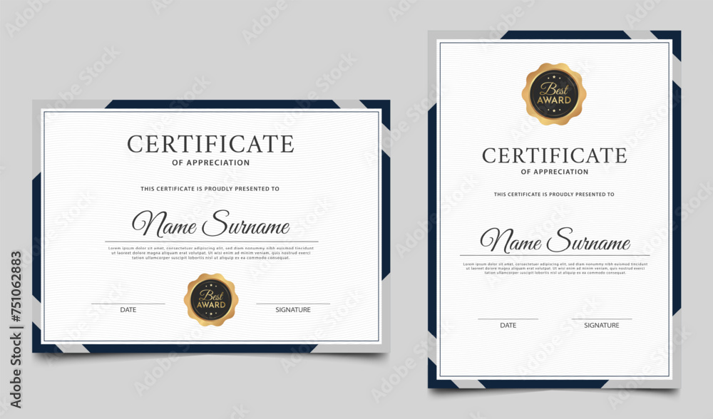 Blue certificate of appreciation border template design. Clean award ...