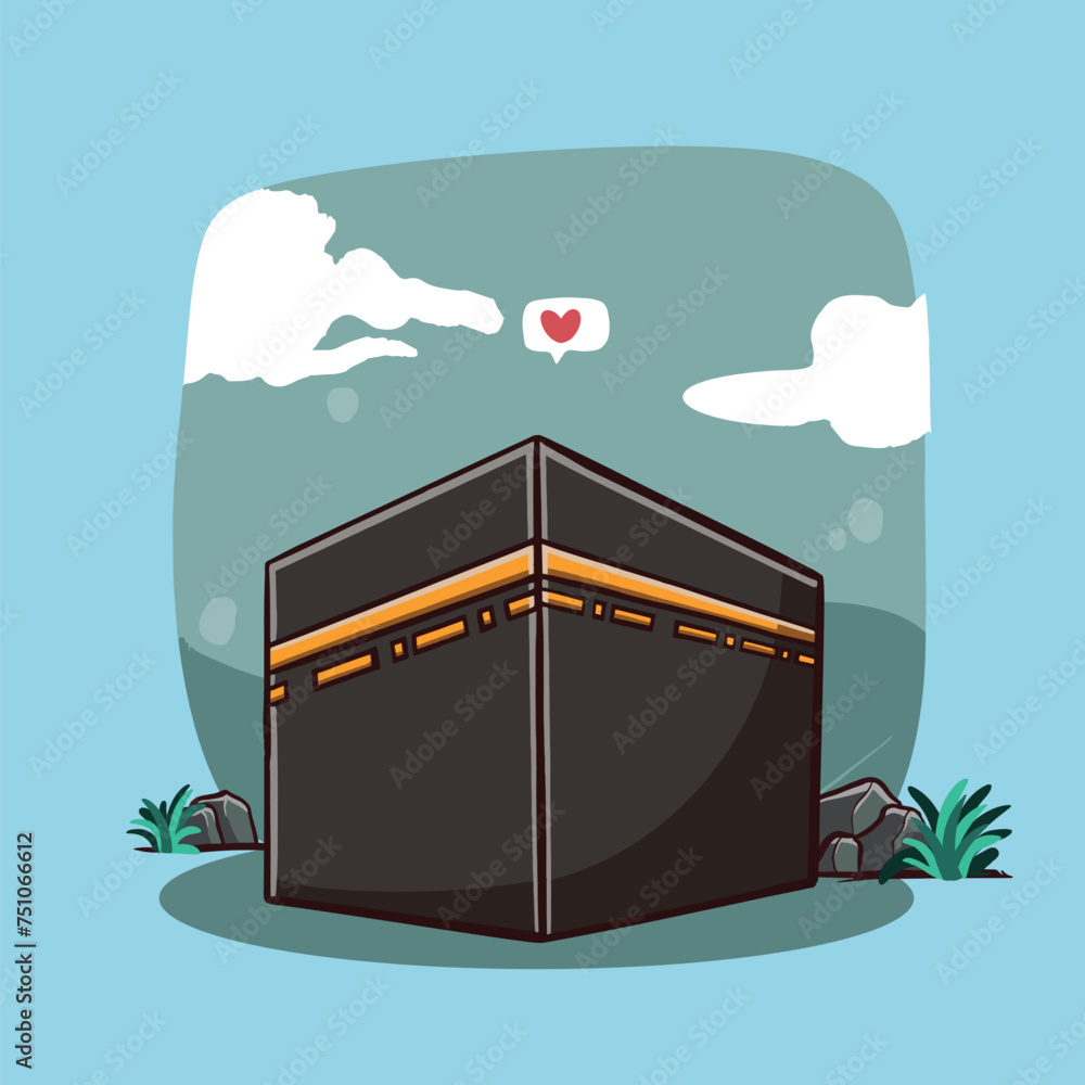 holy city mecca kaaba building cartoon illustration Stock Vector ...