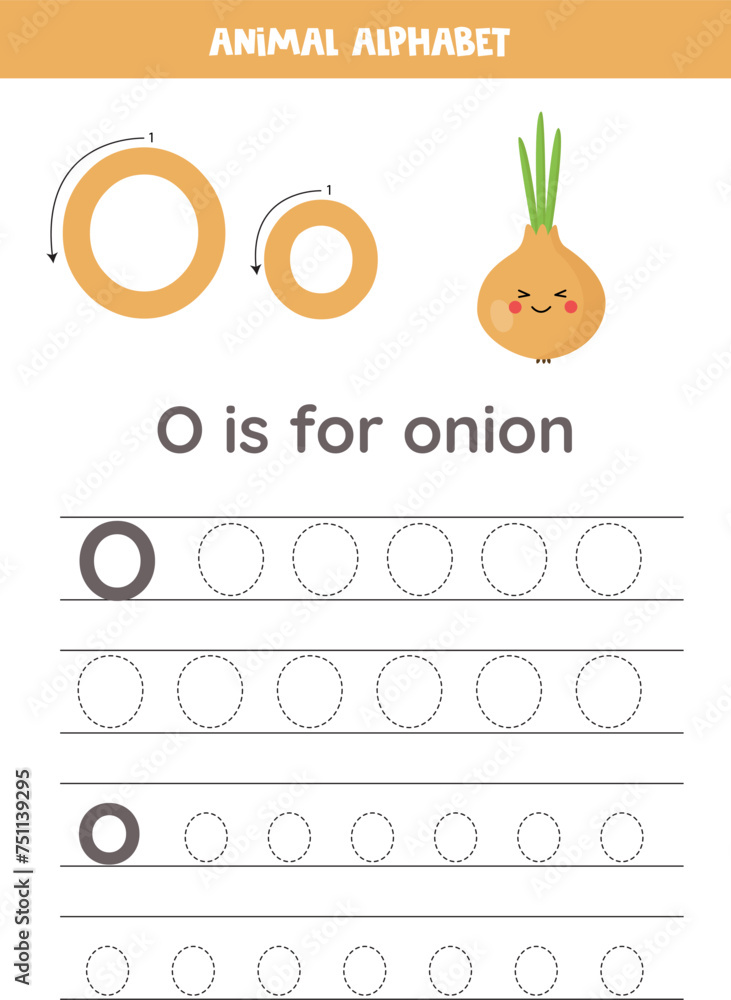 Tracing alphabet letters for kids. Fruit and vegetables alphabet. o is ...