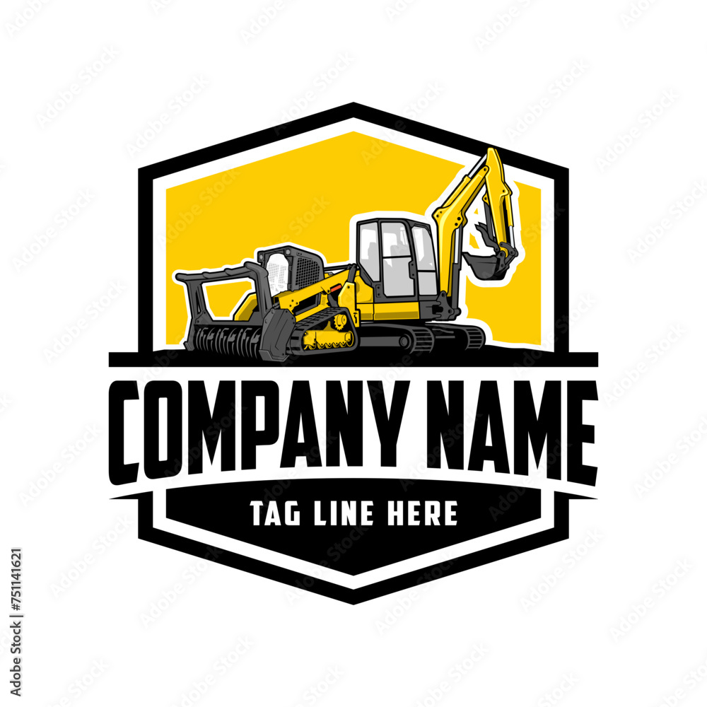 mini excavator company logo vector image, mulching machine illustration ...