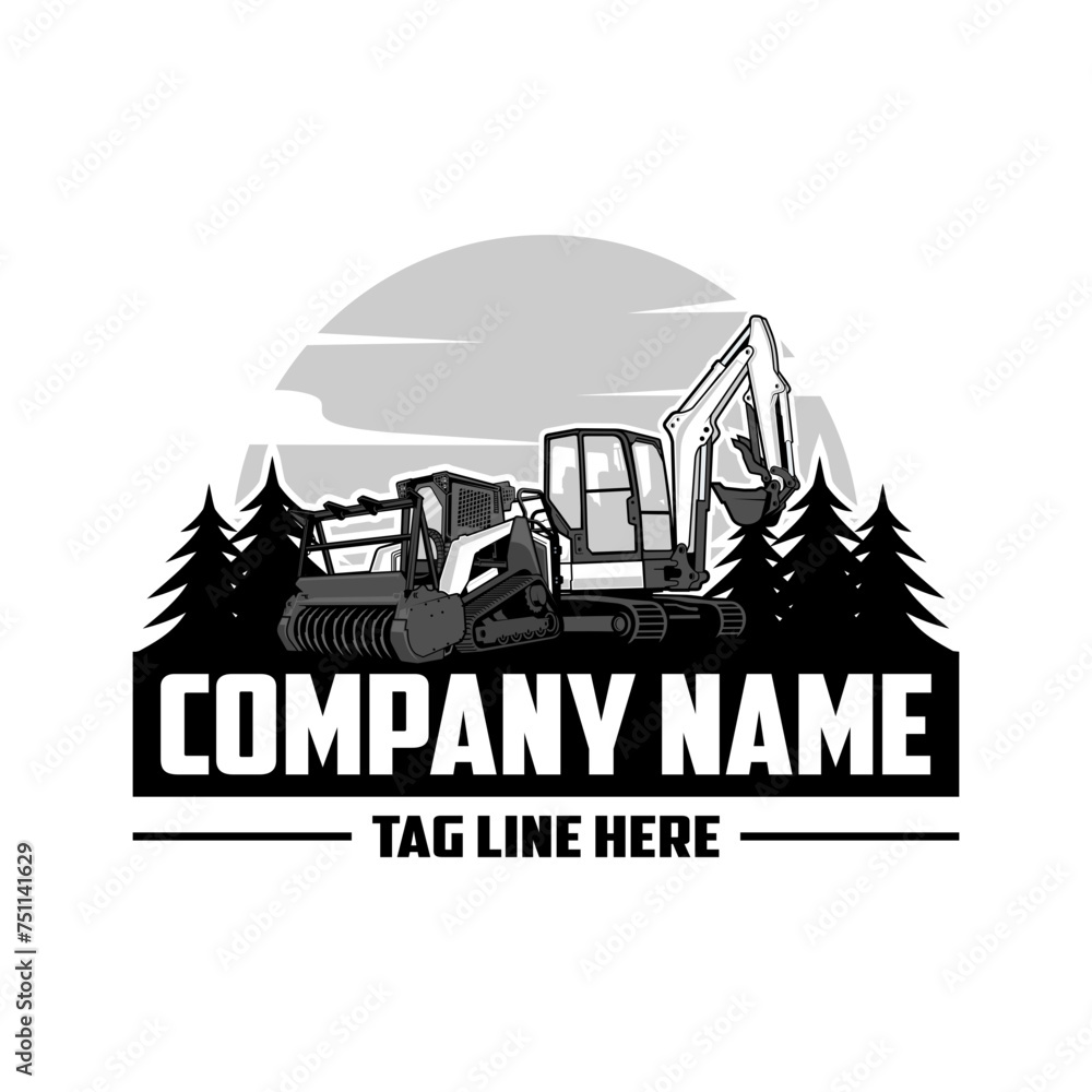 mini excavator company logo vector image, mulching machine illustration ...