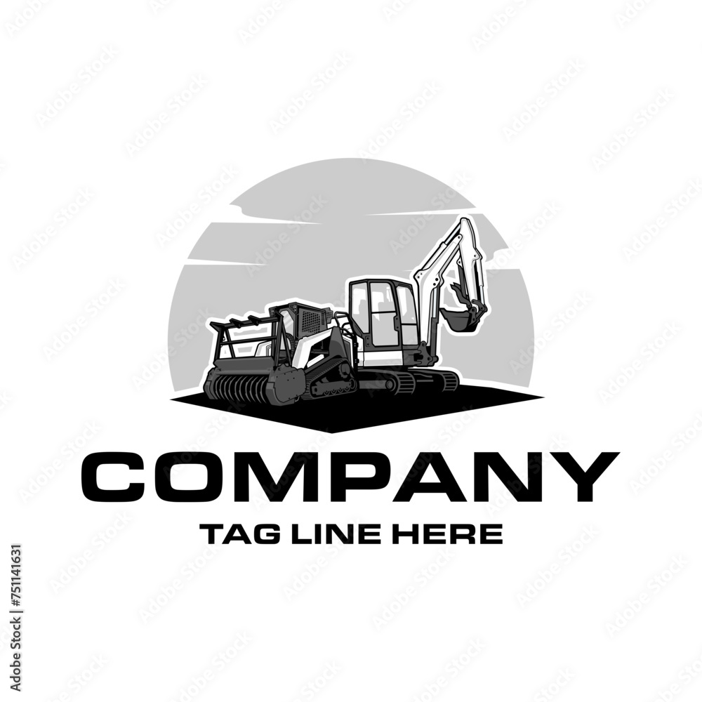 mini excavator company logo vector image, mulching machine illustration ...