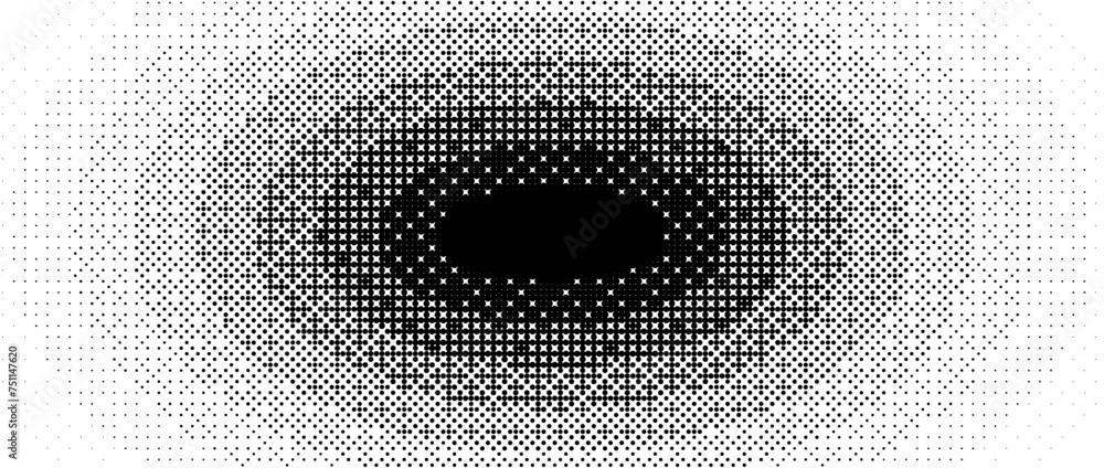 Radial pixelated gradient texture. Black and white dithered oval ...
