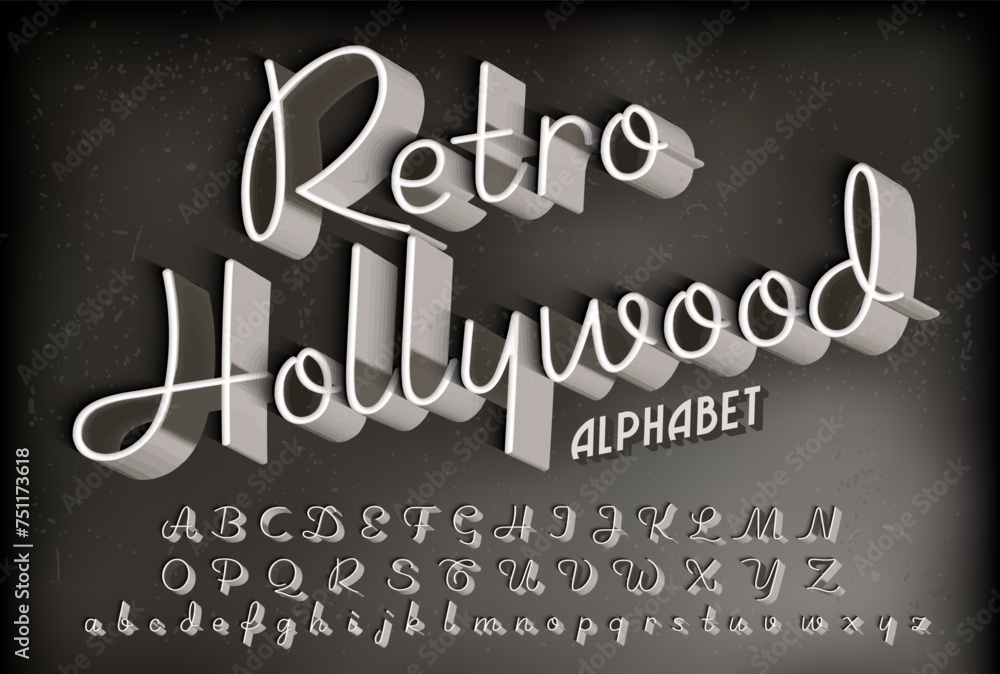 A classic 1940s style script headline in the style of vintage movie and ...