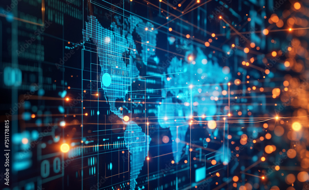 Cyberspace Nexus: Global Data Exchange Across World Maps. Global Data ...