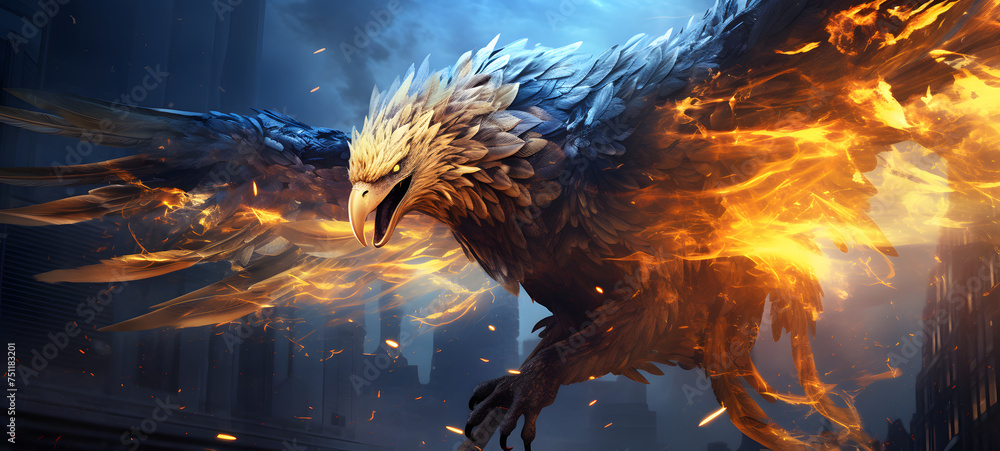 a flaming The griffin wears golden armor shaped wallpaper design ...