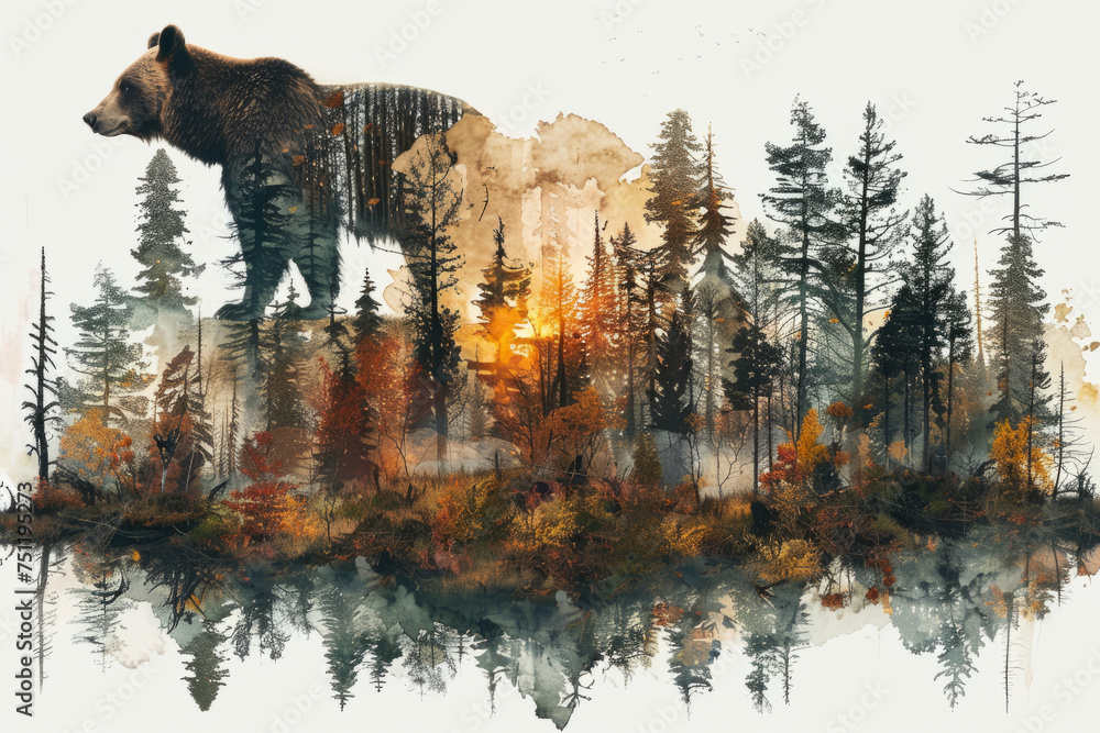 Image blend of diverse forest animals and plants, gradually turning ...