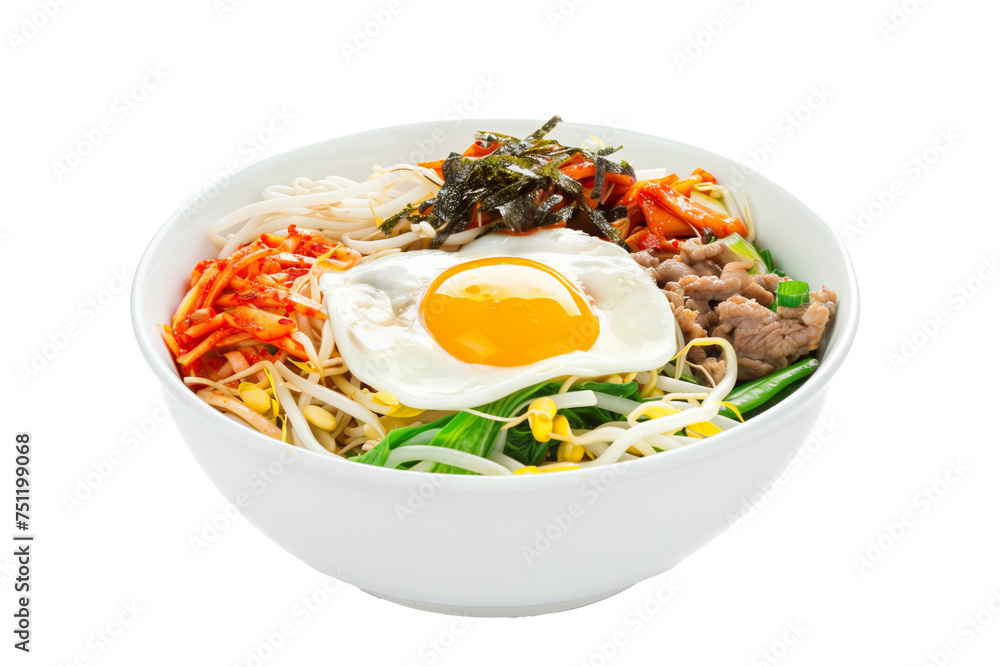 Bibimbap, traditional Korean dish, with mixed rice, beef, sauteed ...