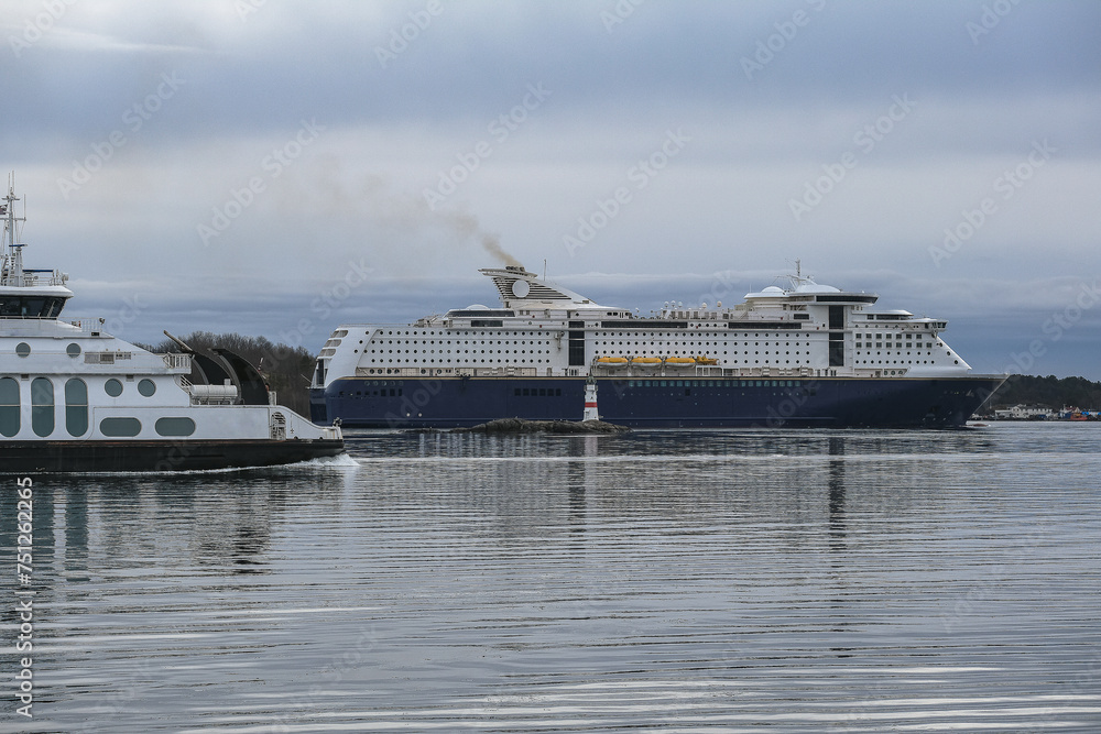 Color passenger freighter roll on roll off ro-ro pax cruise ferry in ...