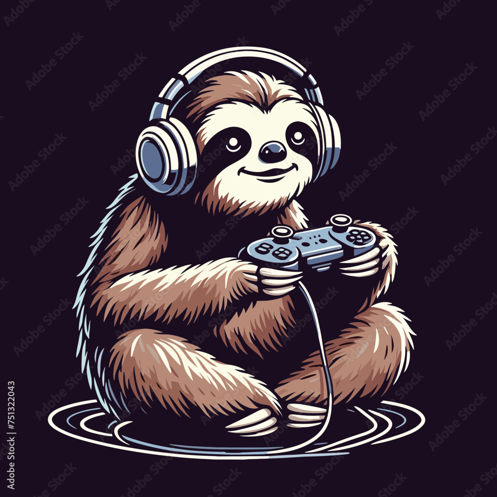 Sloth as Gamer, Holding game controller, Funny and Cool, Minimal T ...