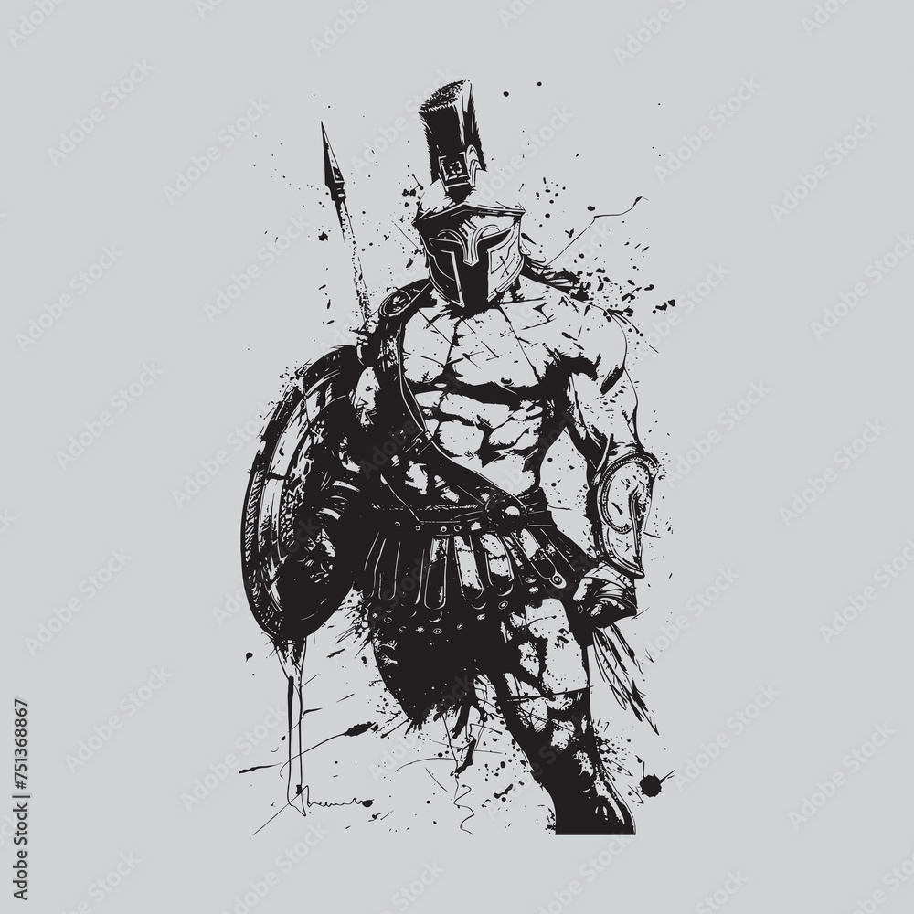 Spartan warrior mask weapons spear and helmet in action Artwork vector ...